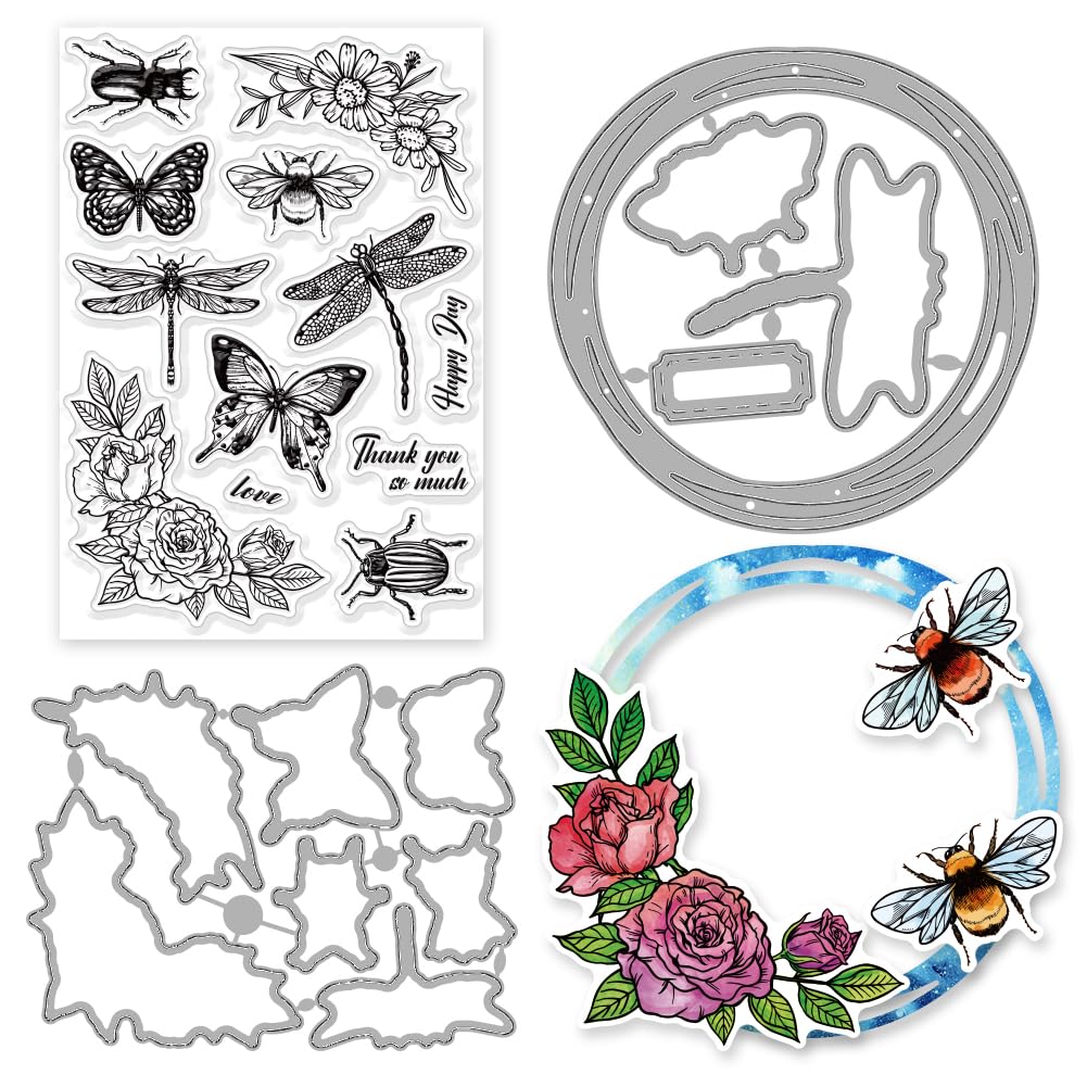 Amazon.com: INFUNLY 3PCS Butterfly Stamp and Die Set Dragonfly Bee ...