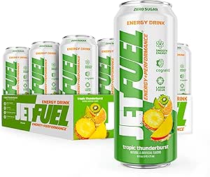 Bebida energética JetFuel - Sabor Tropic Thunderburst (12 bebidas, 16 onzas líquidas cada una ...