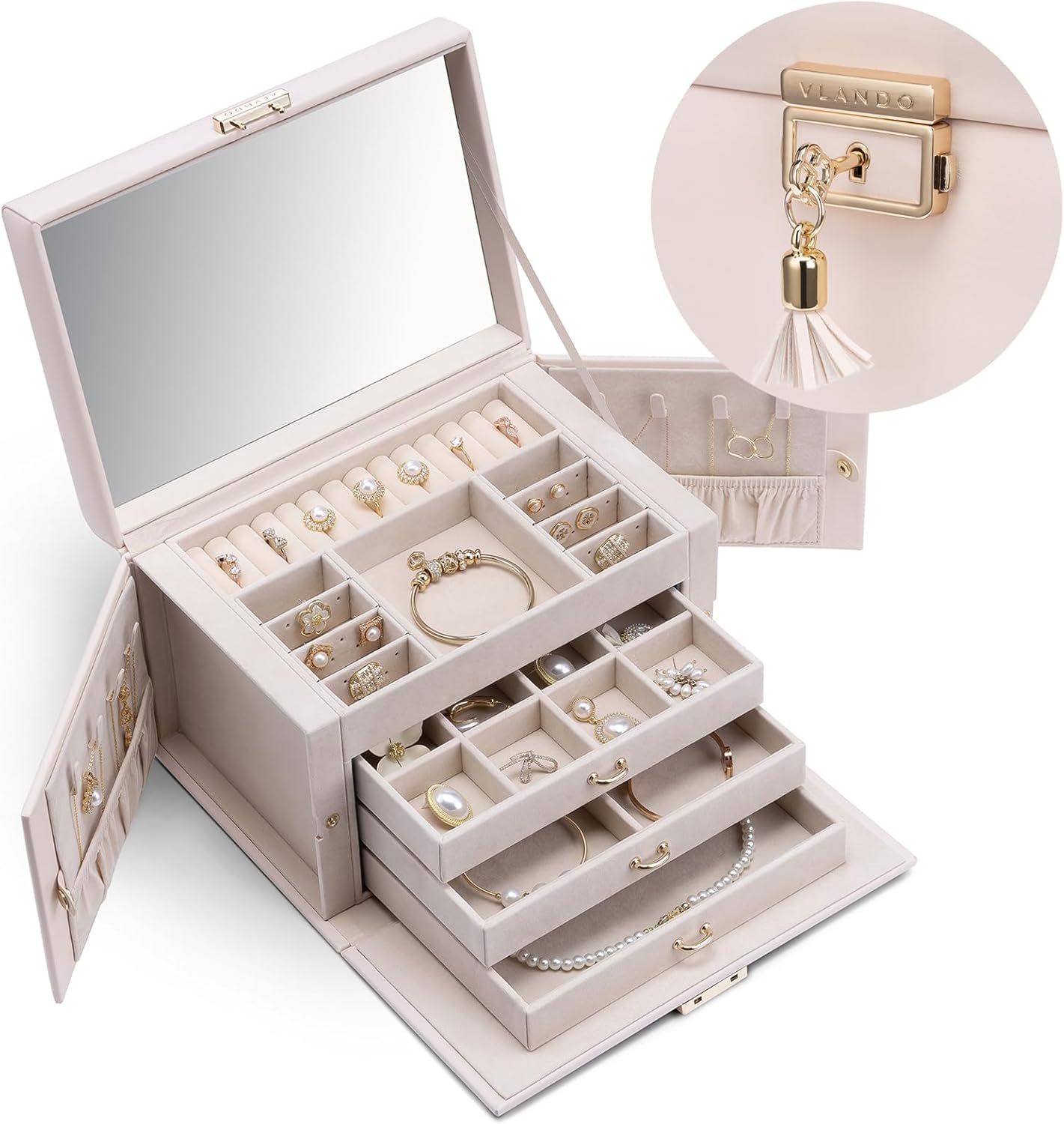 Amazon.com: Vlando Lockable Jewelry Box Organizer with Key, 3-Tiered ...