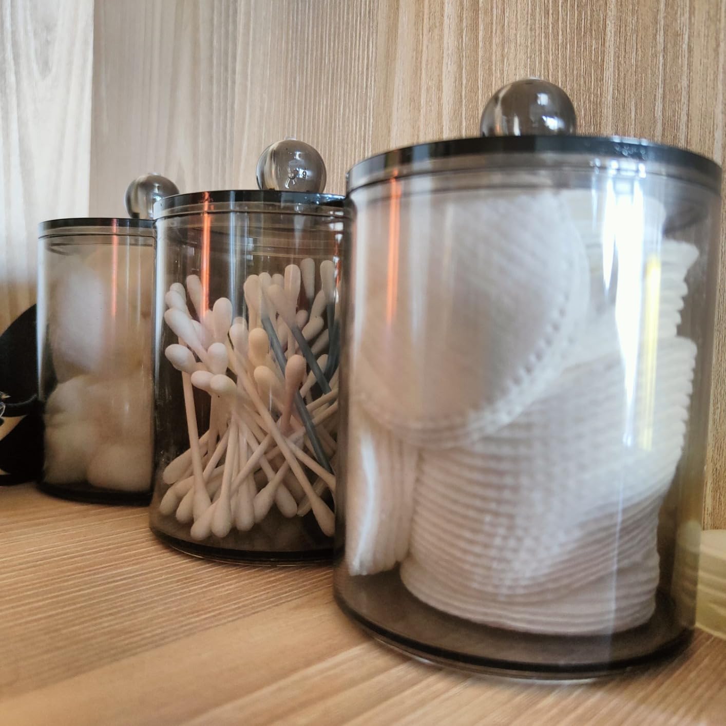 Zeinwap Cottonswab Storage Dispenser Set, 4 Pcs of Light Black Clear ...