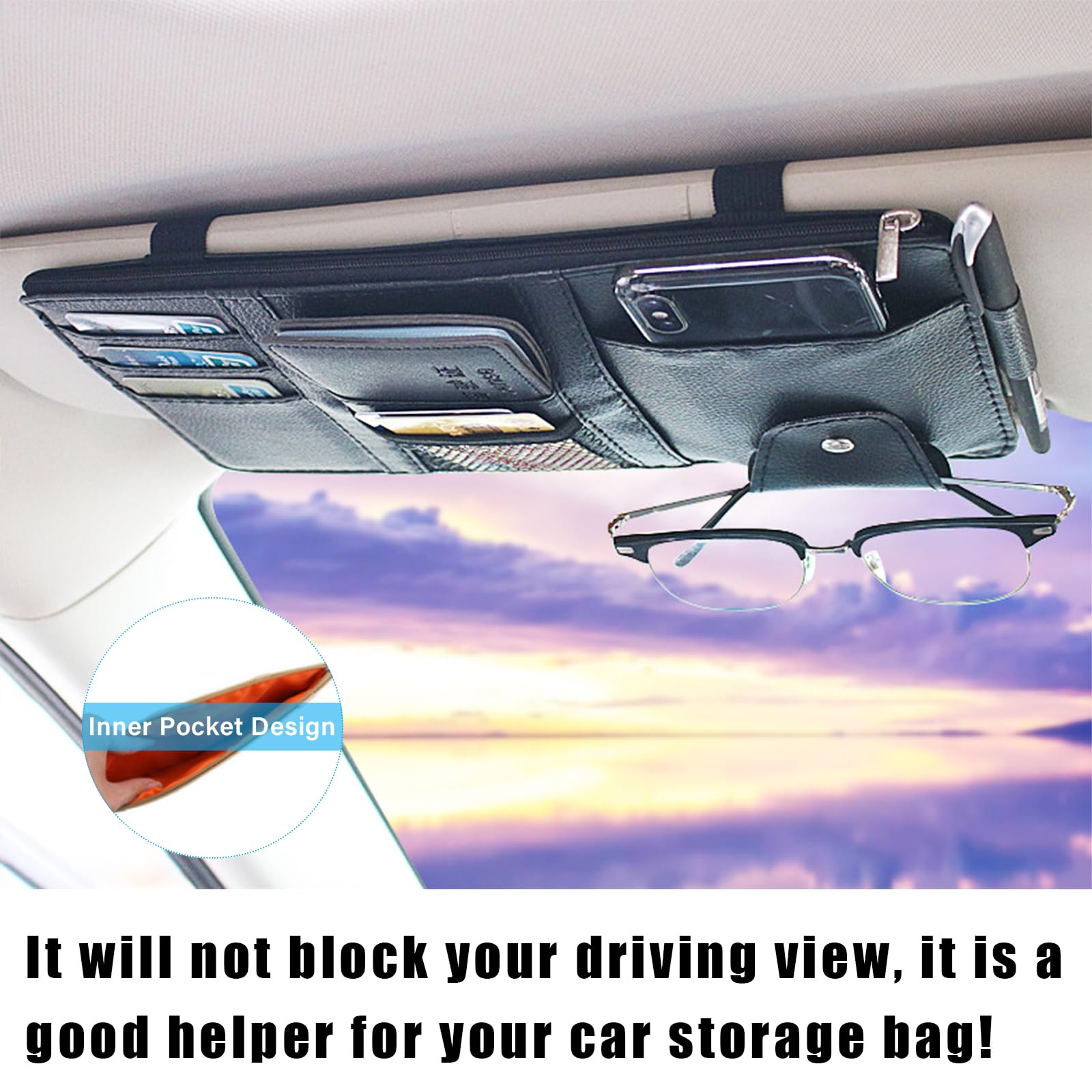 Snapklik.com : Augeny Car Sun Visor Organizer, Leather Personal ...