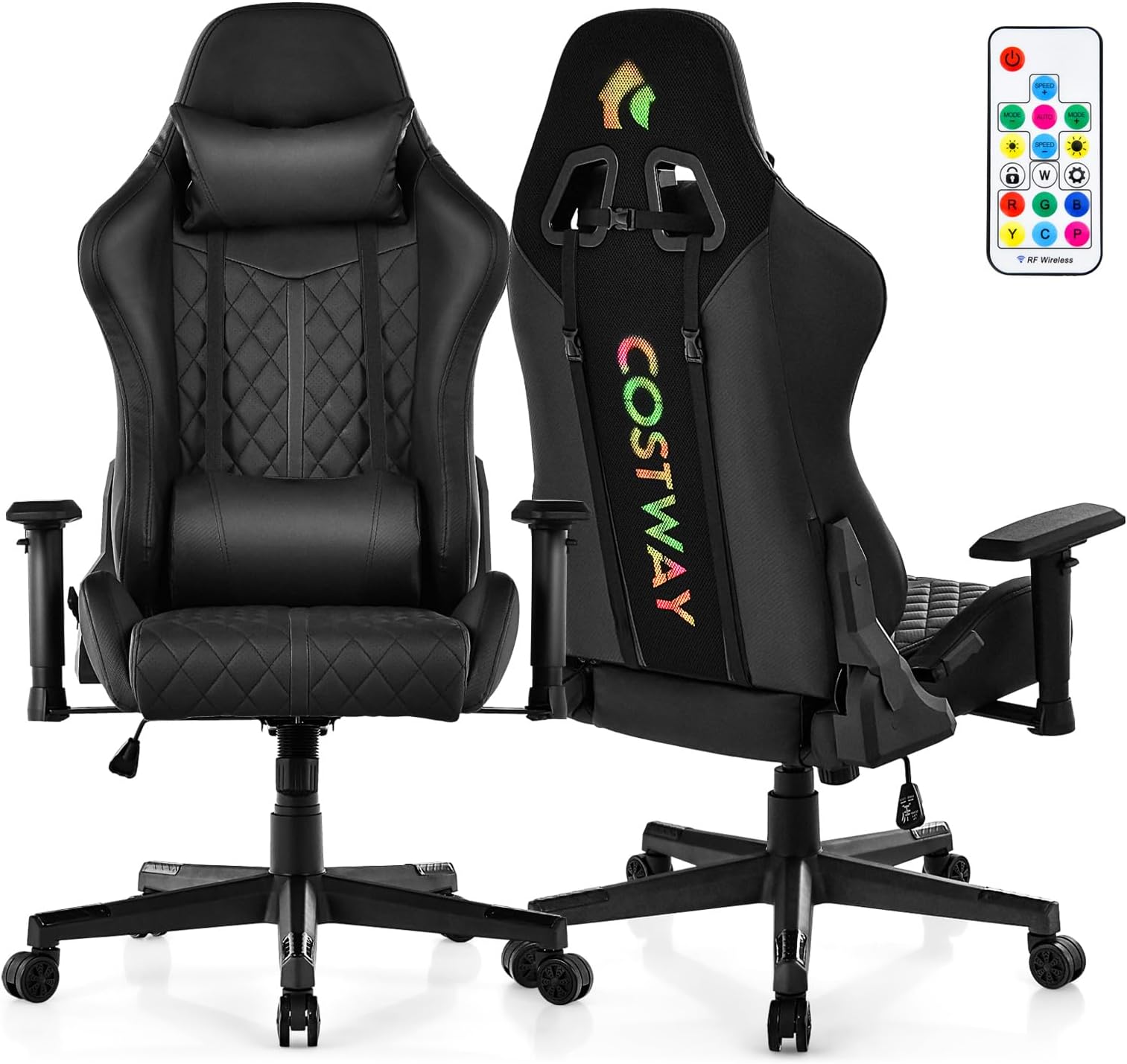 Amazon.com: COSTWAY Gaming Chair with RGB LED Lights, Ergonomic Video ...