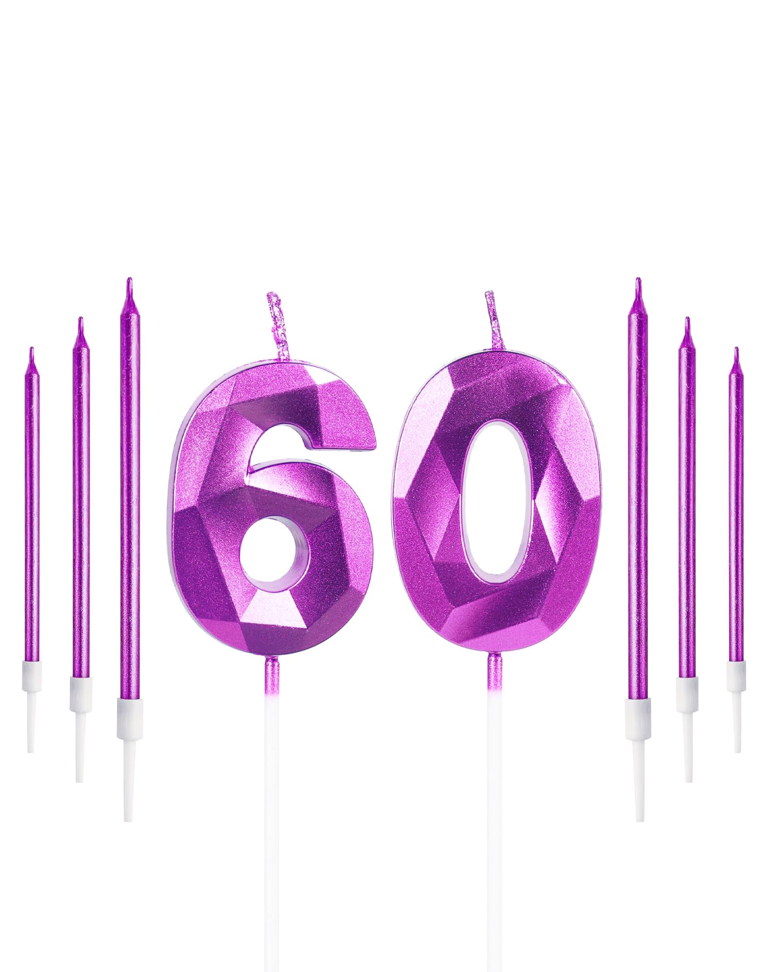 Amazon.com: Purple Birthday Candles Number 60 Candle with 6pcs Long ...