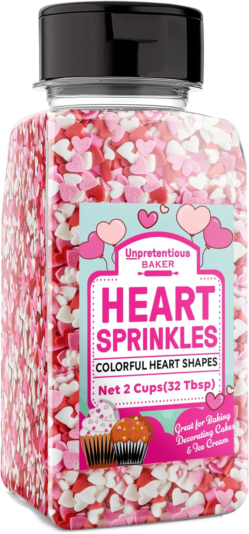Amazon.com: Unpretentious Heart Sprinkles, 2 Cups, Valentine's Day ...
