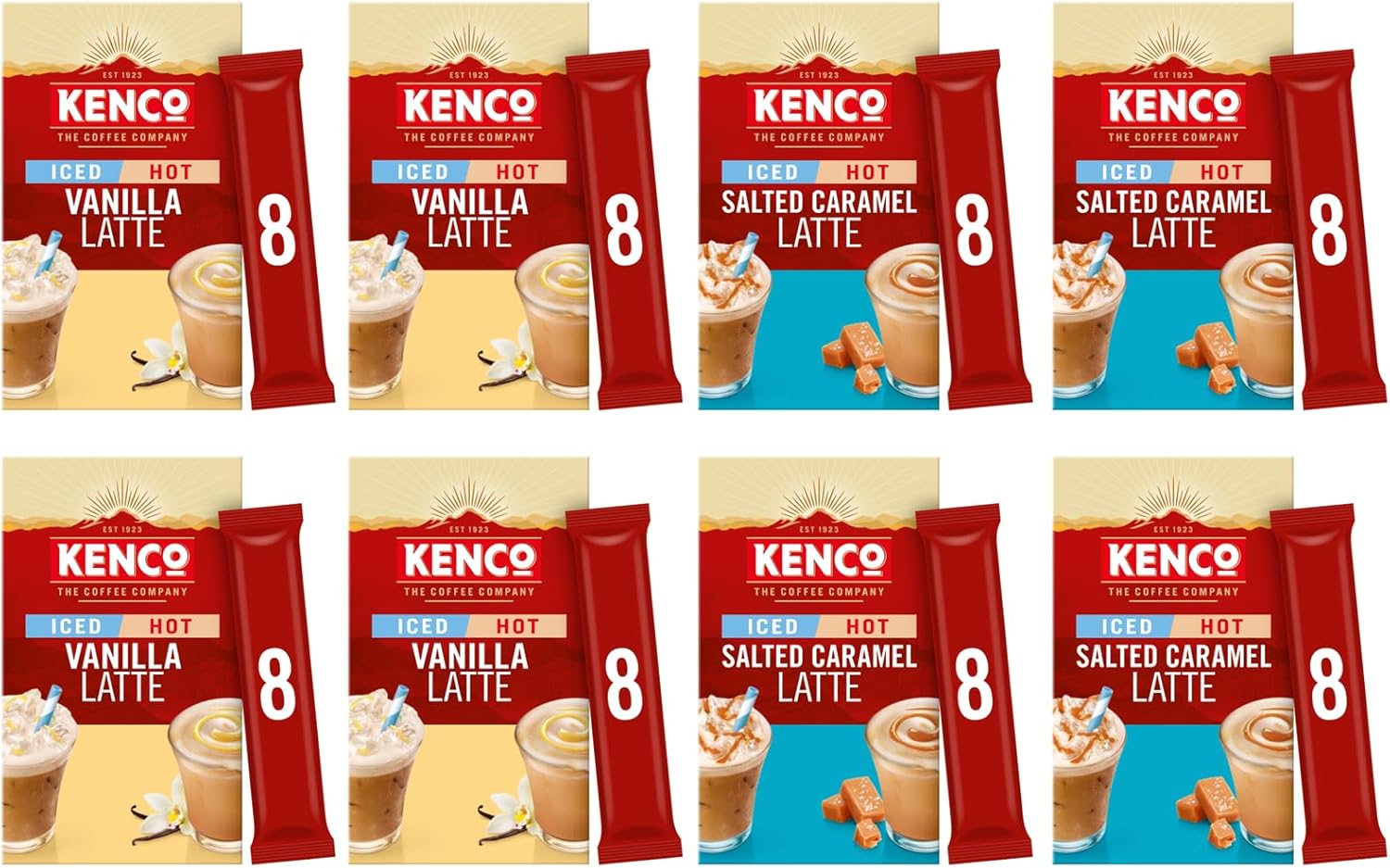 Kenco Iced Hot Latte Instant Coffee Sachets, Vanilla and Salted Caramel ...