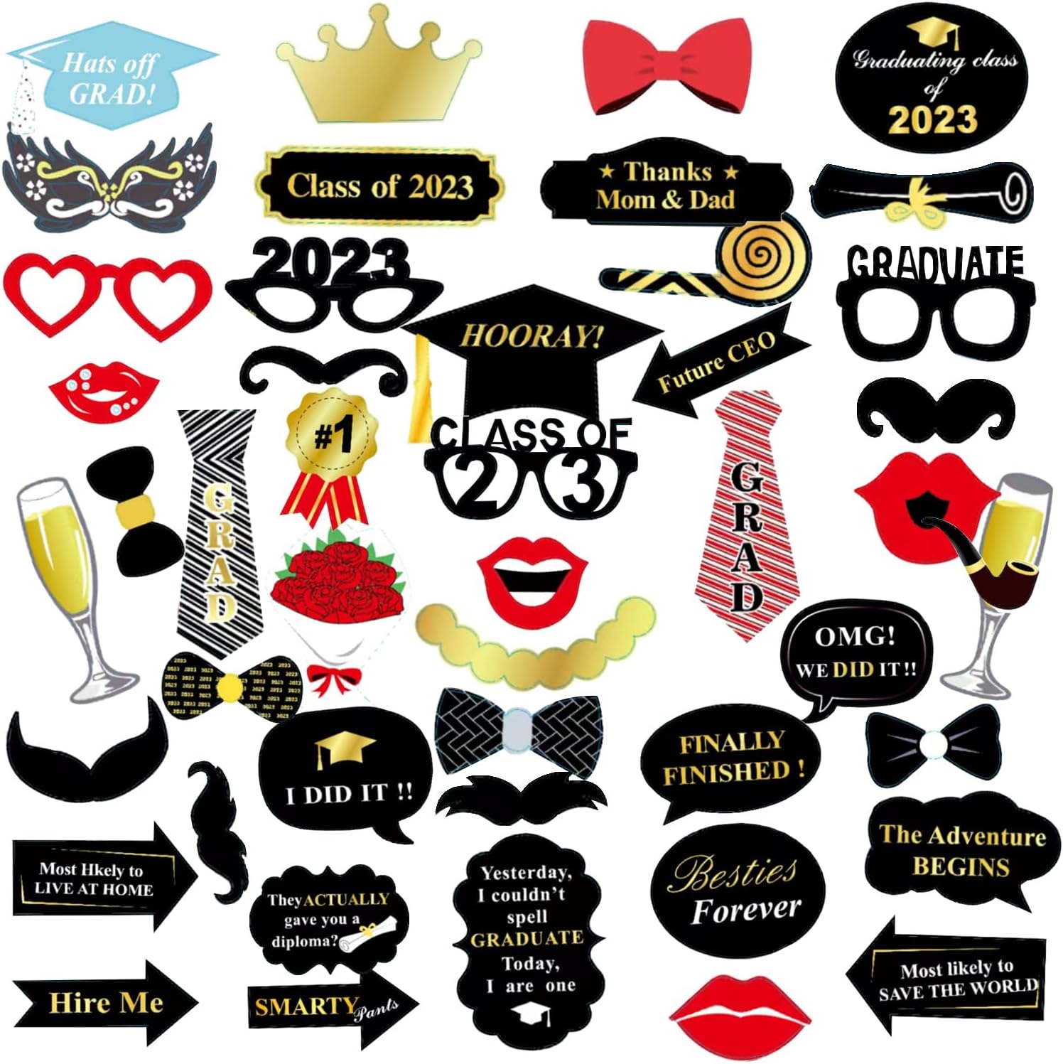 Amazon.com: 2024 Graduation Photo Booth Props, Navy Blue Graduation ...