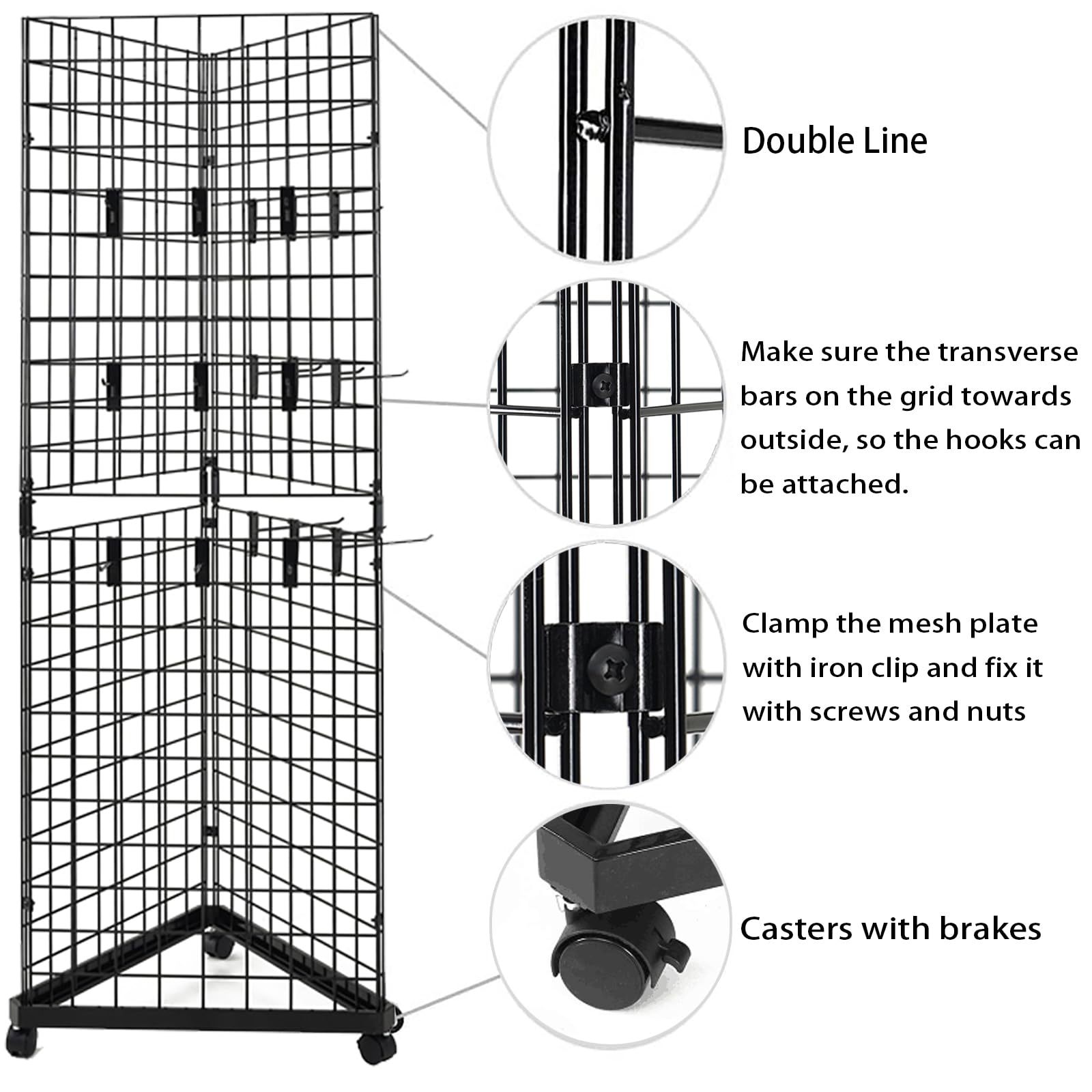 6' x 2' Heavy Duty Triangle Wire Grid Panel Tower with Base and Casters ...