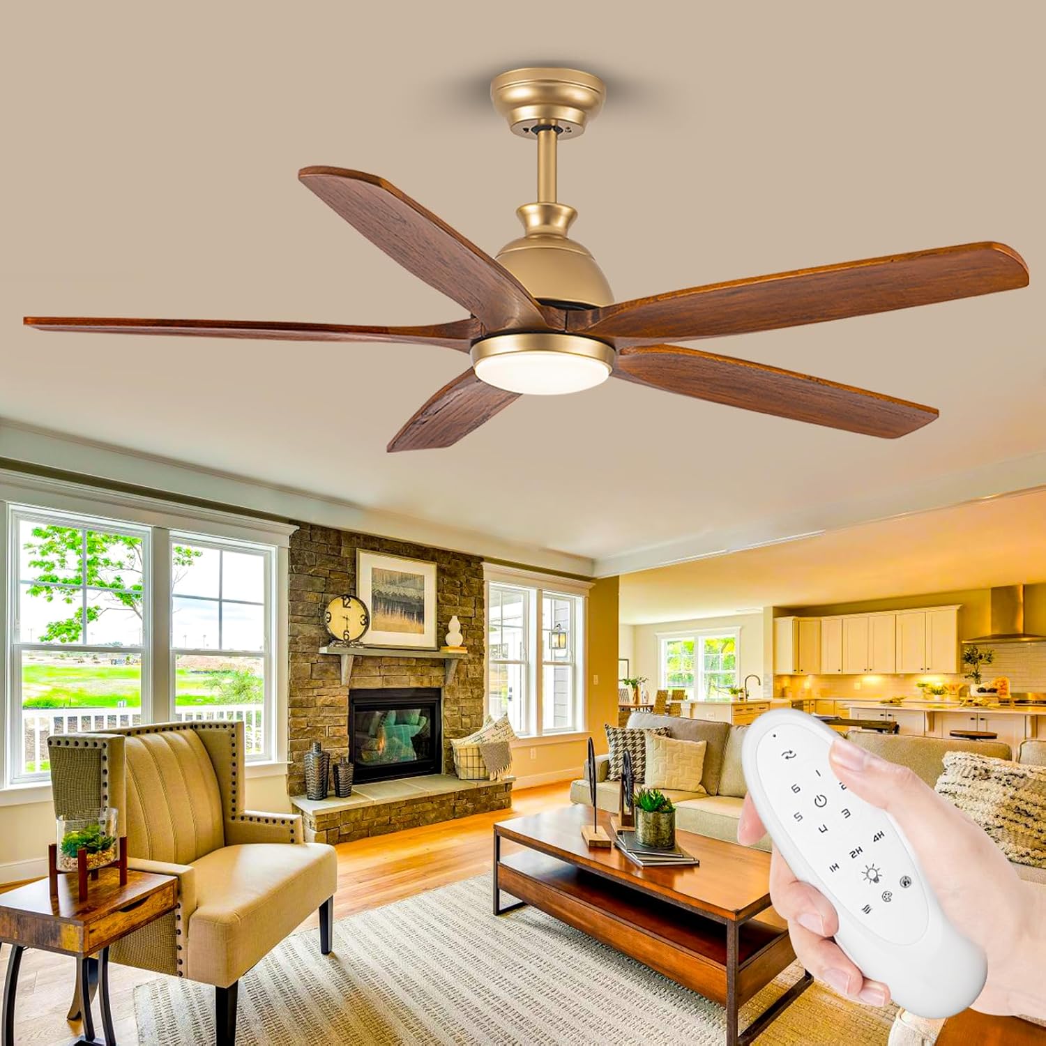 WLLUIO 52 Inch Modern Farmhouse Ceiling Fan with Light, Rustic Outdoor ...
