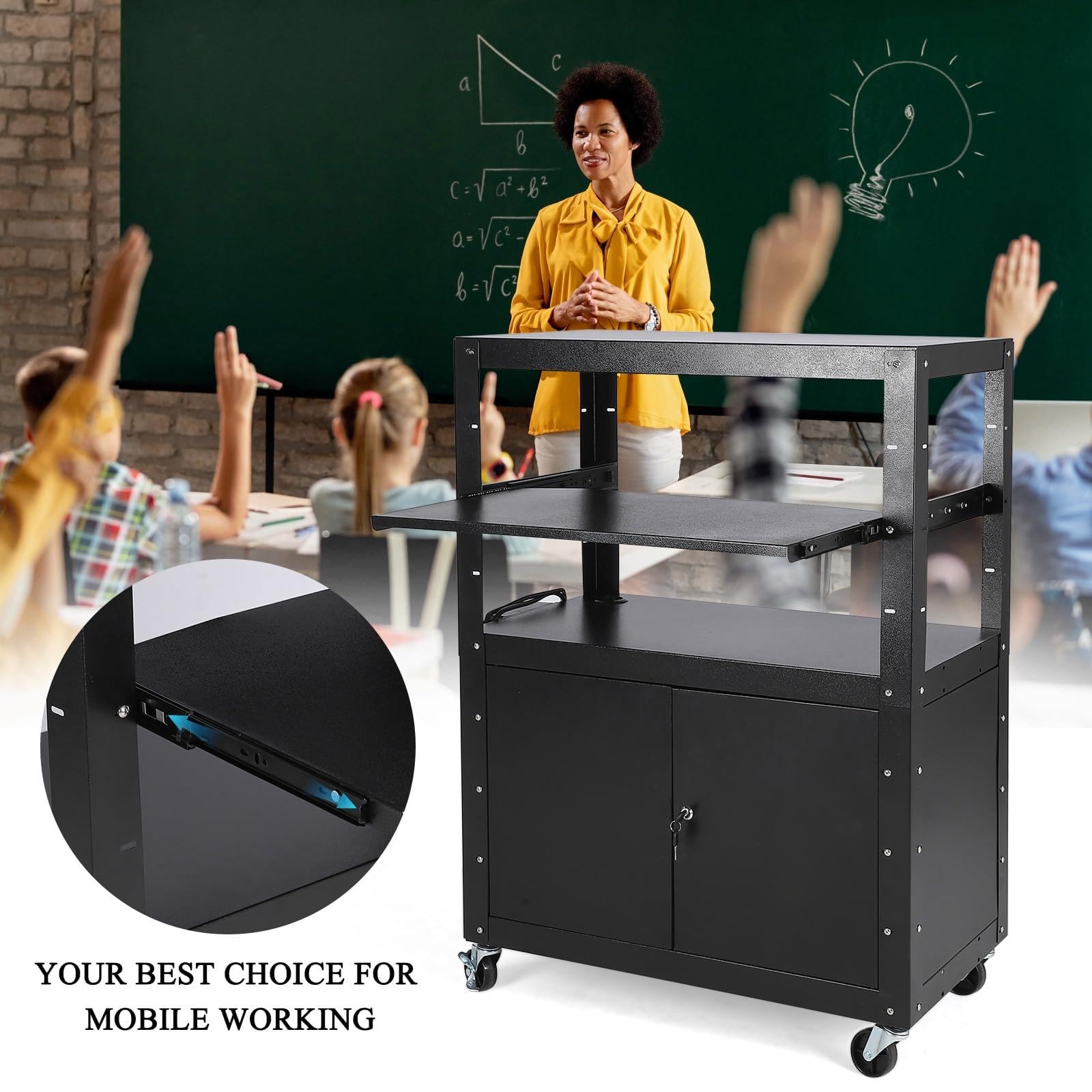 Snapklik.com : Height Adjustable Rolling AV Cart