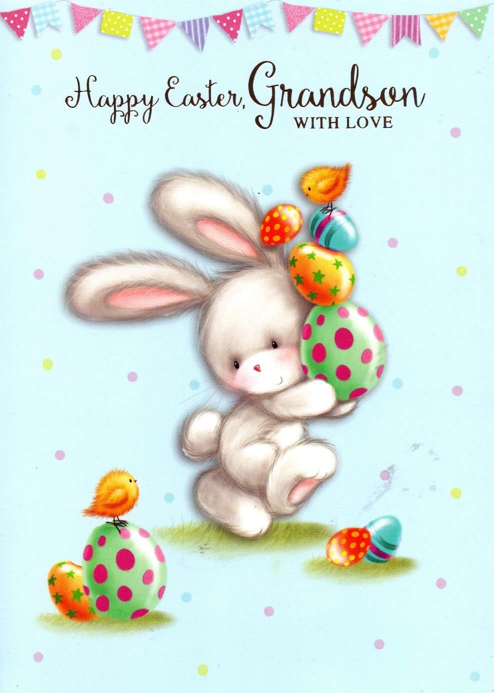 Happy Easter Grandson with Love - Bunny with Eggs Easter Card : Amazon ...