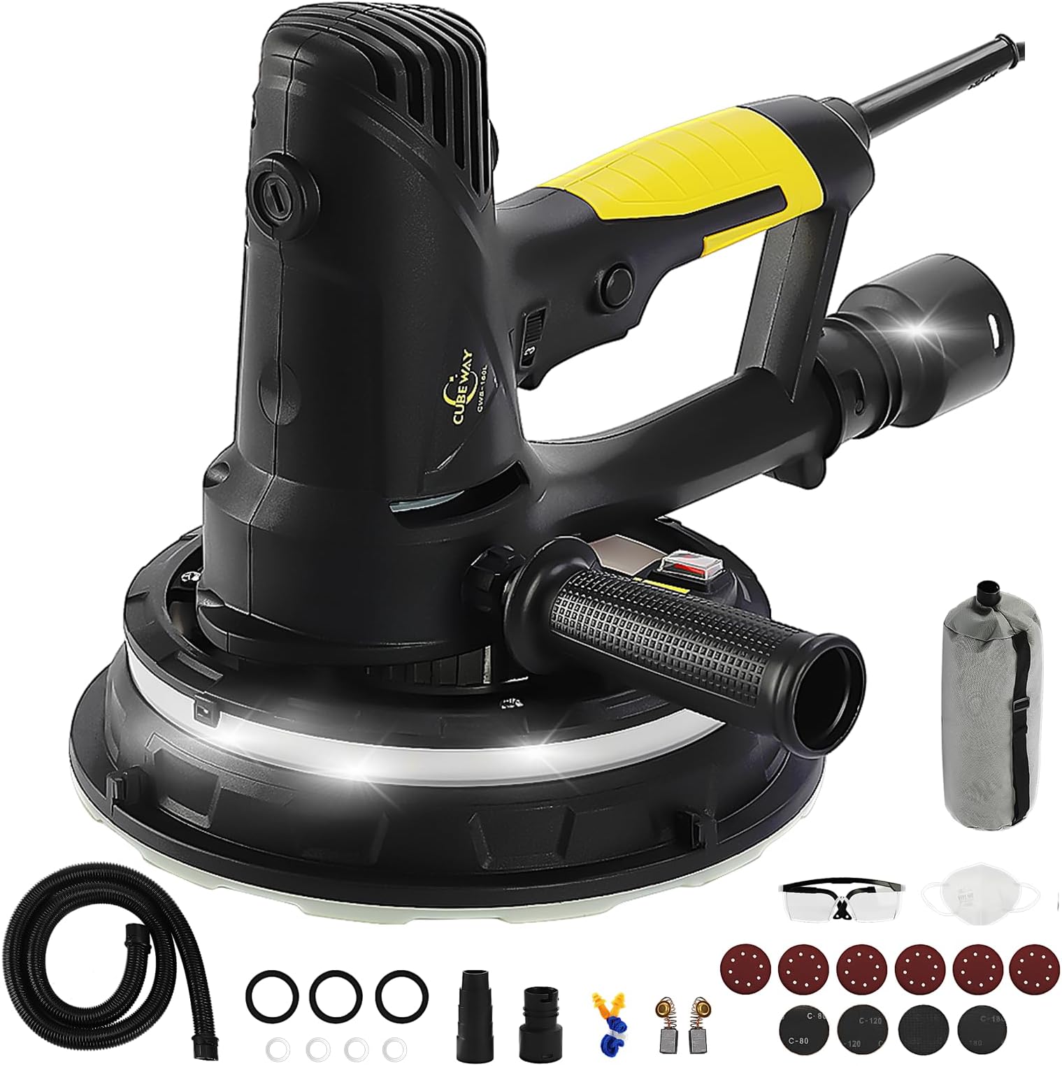 Handheld Electric Drywall Sander with Vacuum, LED Light, Variable Speed ...