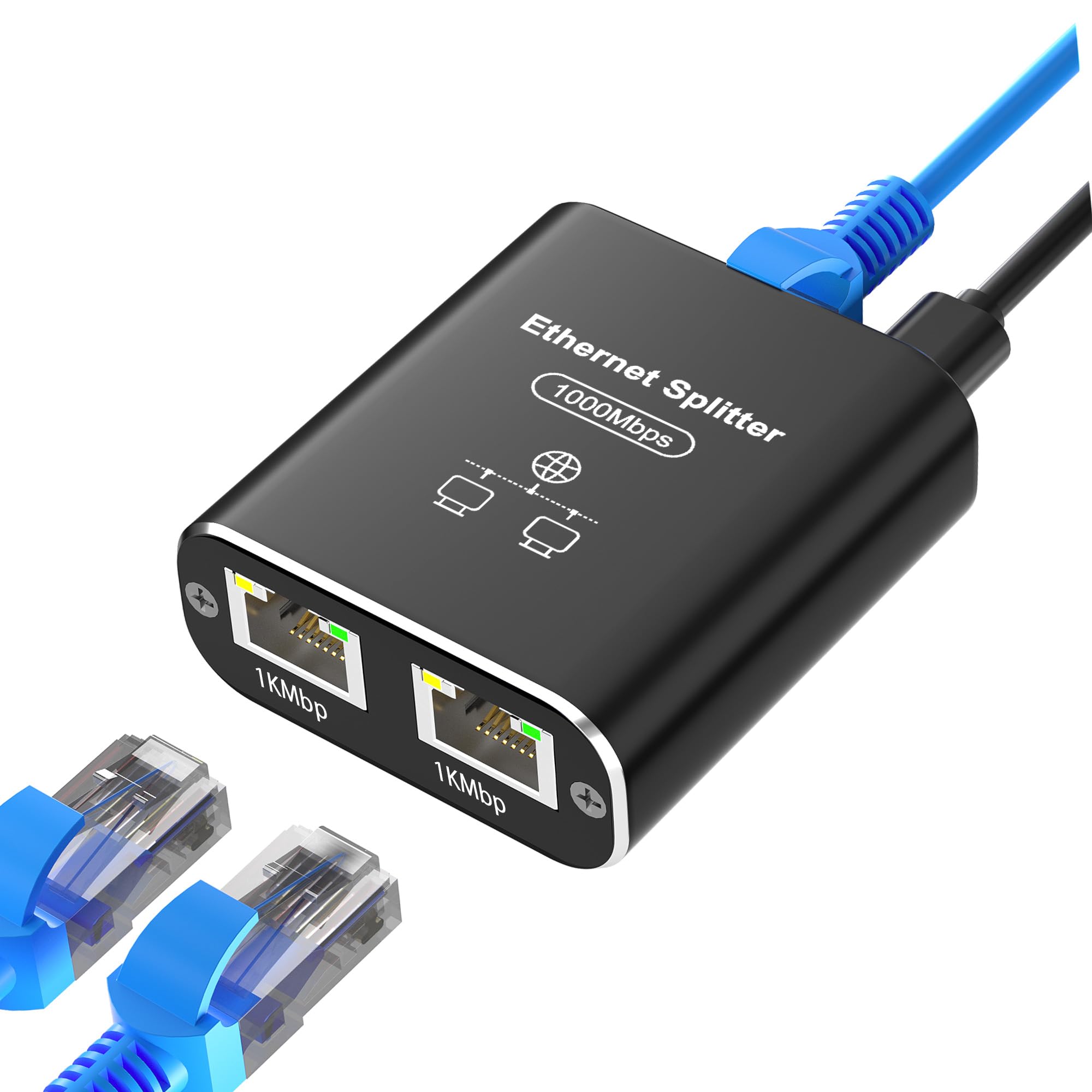 Gigabit Ethernet Splitter 1 to 2, 1000Mbps Internet Splitter 1 in 2 Out ...