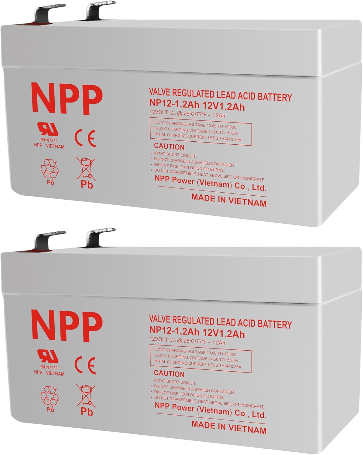 NPP NP12-1.2Ah (T1, 2Pcs) 12V 1.2Ah Rechargeable Sealed Lead Acid ...