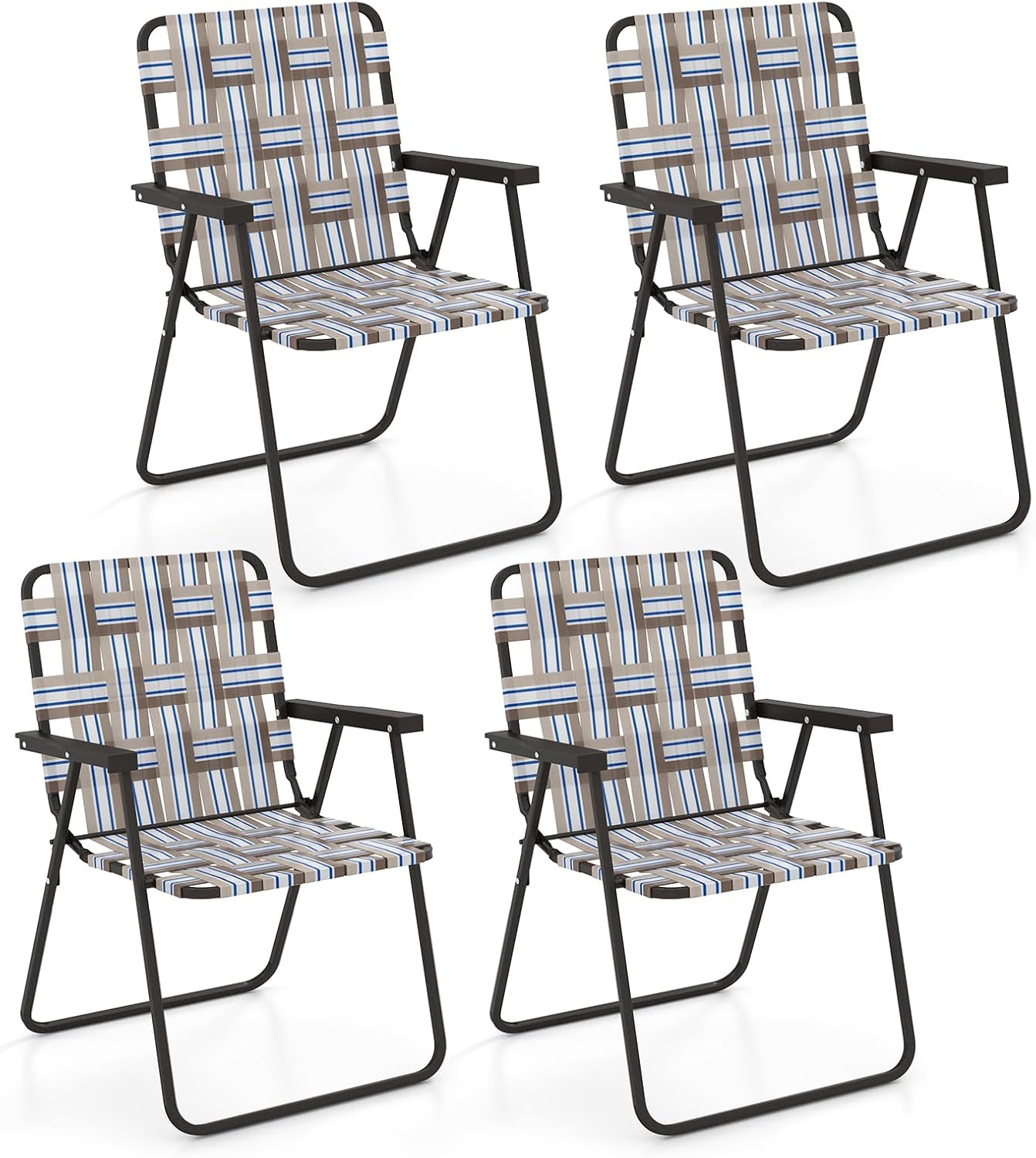 Amazon.com : Tangkula Folding Lawn Chairs Set of 4, Portable Webbed ...