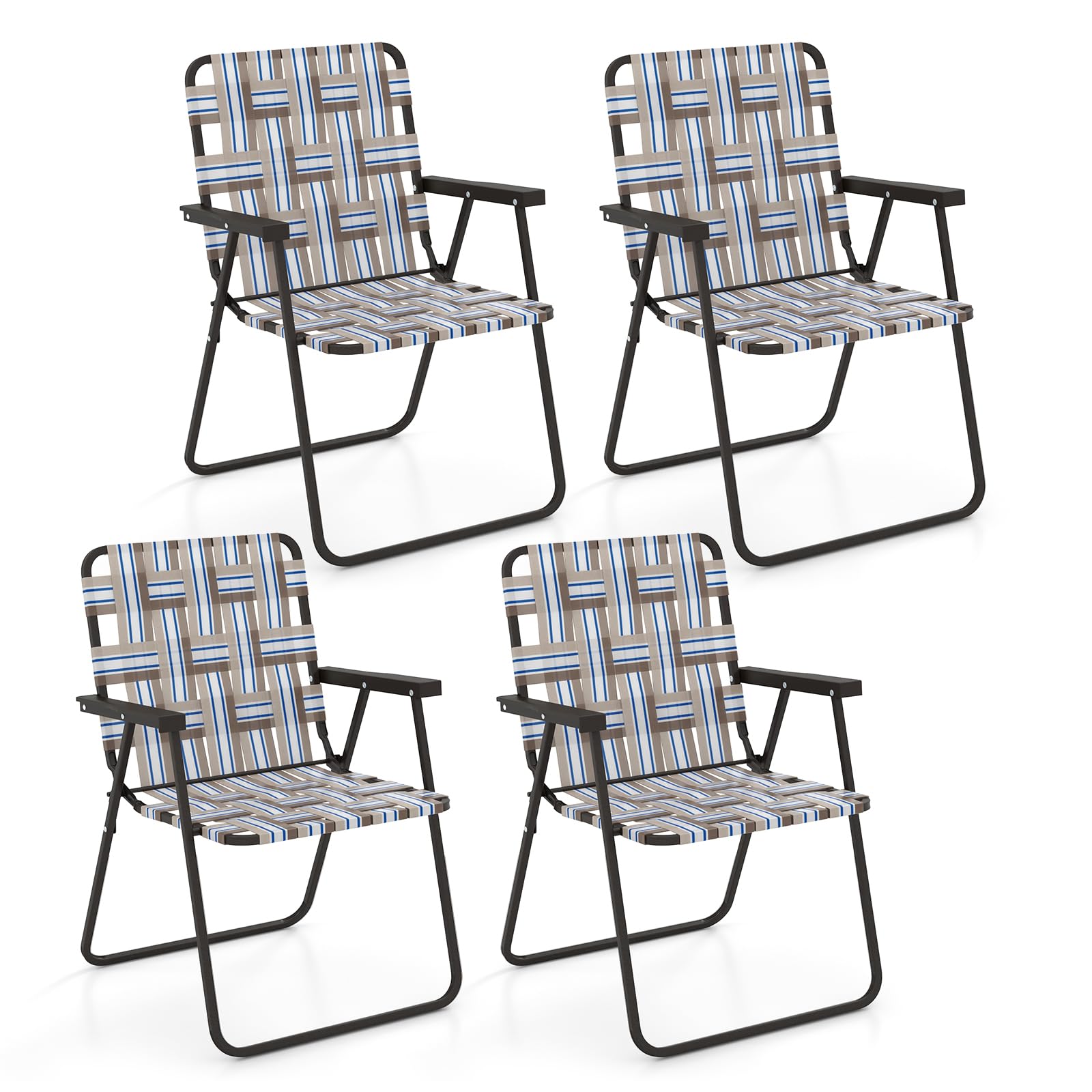 Amazon.com: Tangkula Folding Lawn Chairs Set of 4, Portable Webbed ...