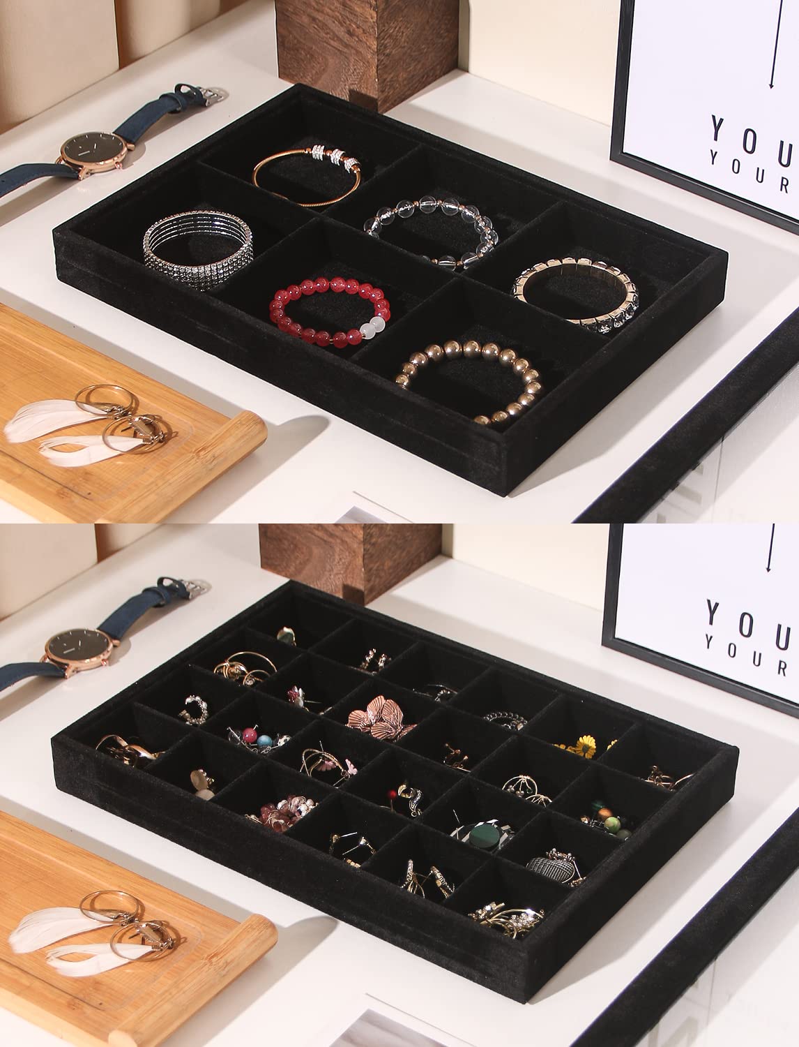 Justsoso 4Pcs Jewelry Tray Organizer Set, Stackable Display Storage Box ...