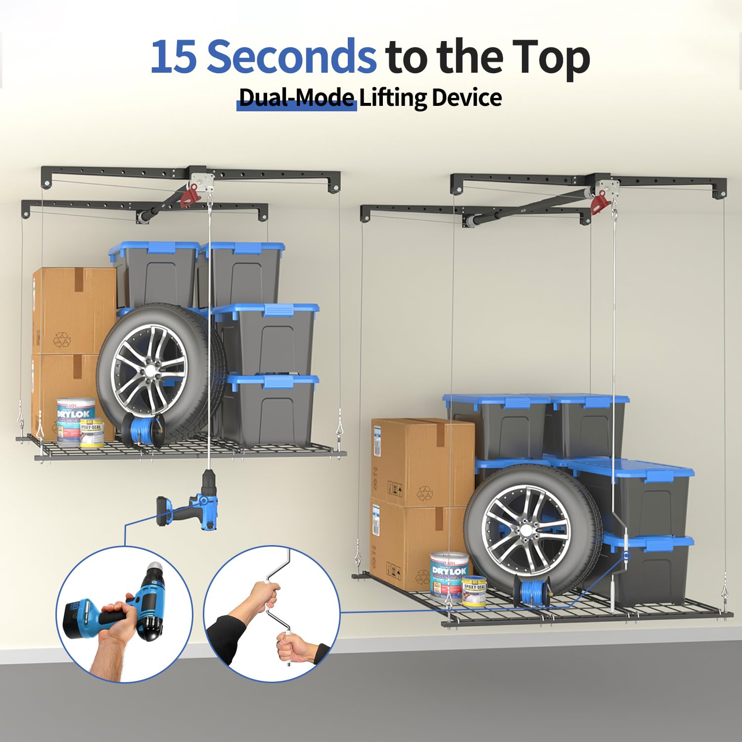 Snapklik.com : Overhead Garage Storage Rack, 4x4 Ft Ceiling Storage ...