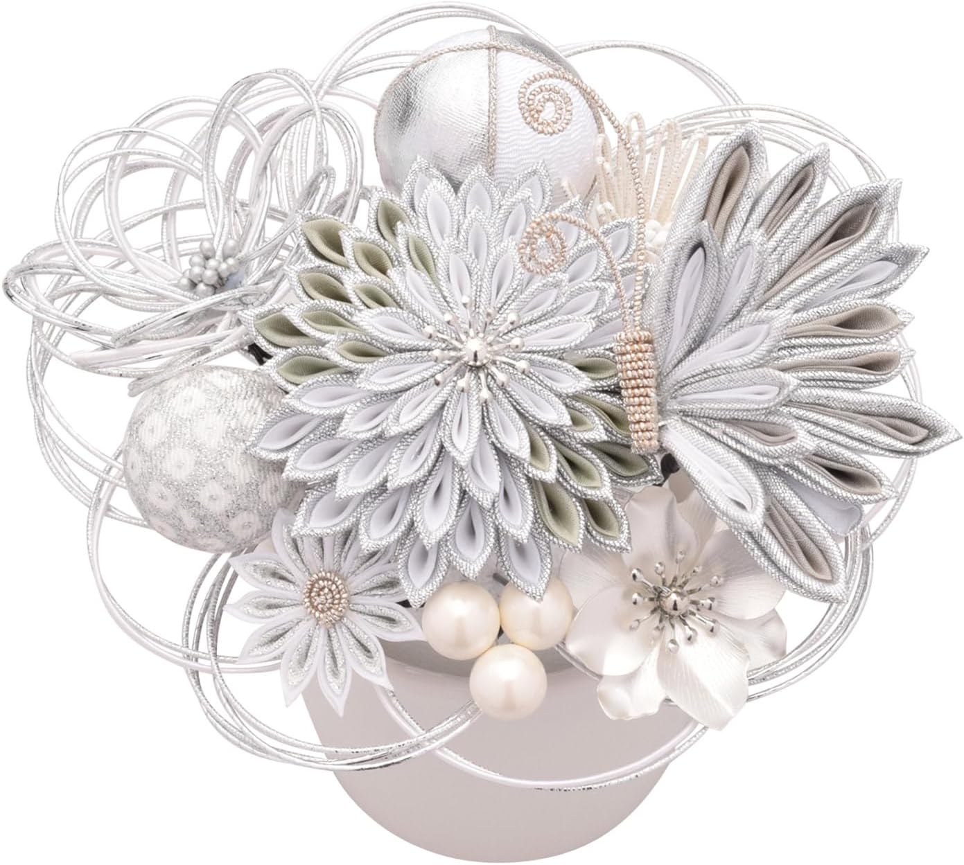 Amazon.co.jp: 髪飾り 成人式 つまみ髪飾り Uピン 10点セット フラワーポット 華麗浪漫 銀 Arenca No.8389 日本製 振袖用髪飾り お花髪飾り 成人式 卒業式 ...