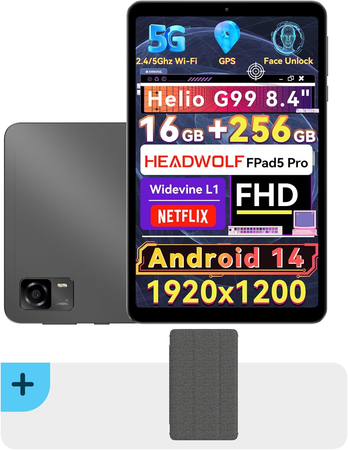 Amazon.com : Headwolf Android 14 Tablet with Case, FPad5 Pro 8.4 inch Helio G99 Android Tablet ...