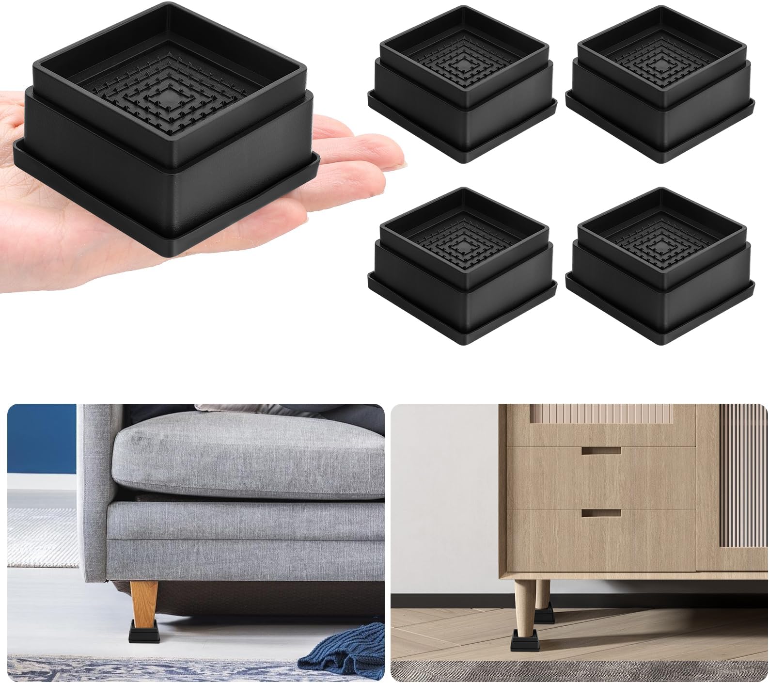 Amazon.com: Geesatis Bed Riser 4 Pcs Wooden Riser Table risers Frame ...