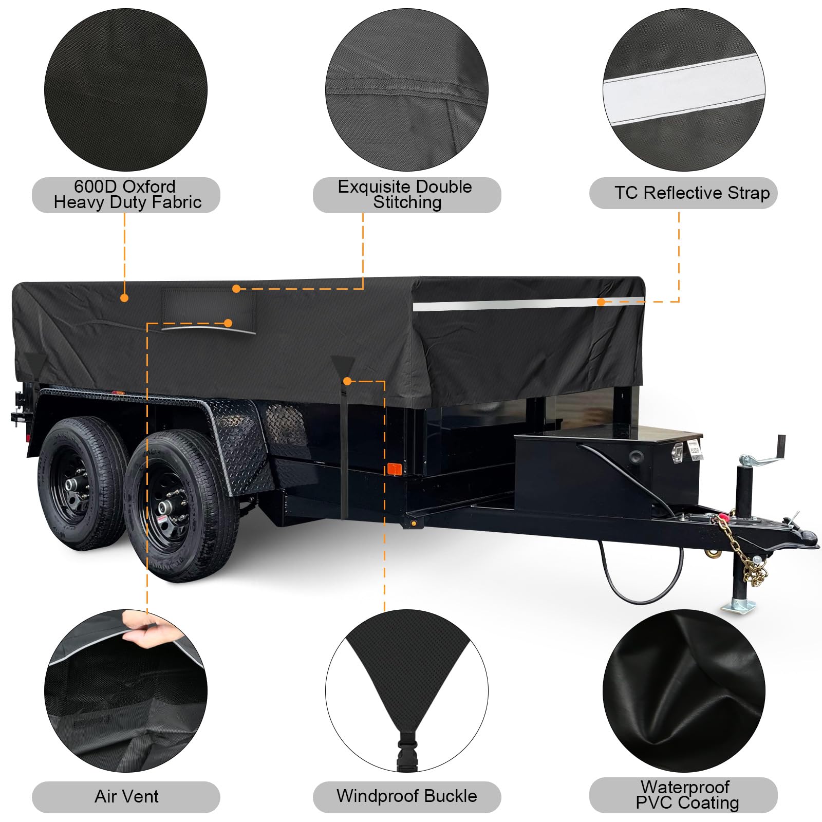 6x10 Utility Trailer Cover, 600D Waterproof Windproof Heavy Duty Black ...