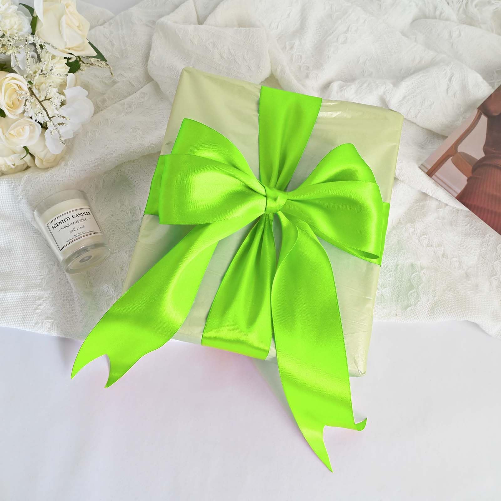 Snapklik.com : Double Face Lime Green Satin Ribbon 2 Inch X 50 Yards ...