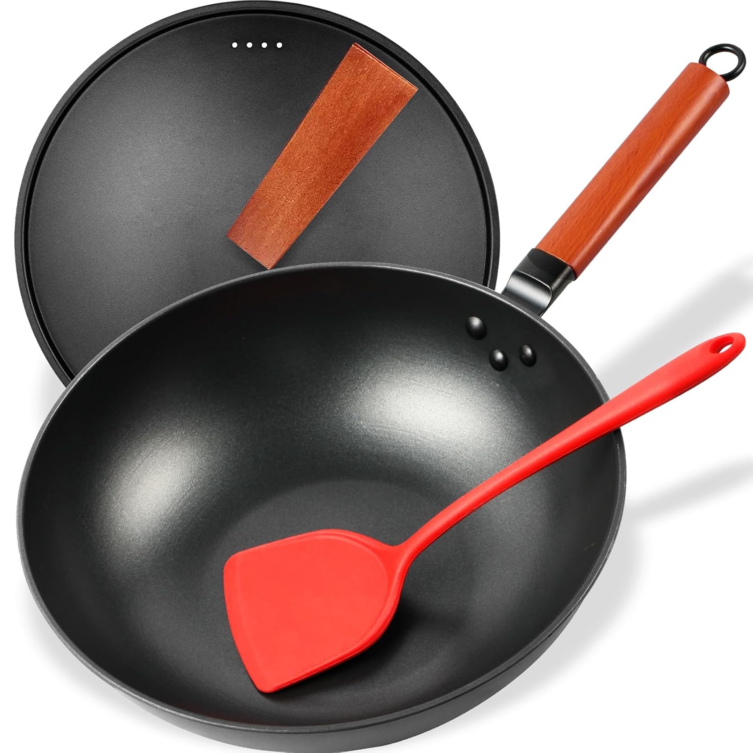Buy Anyfish Nonstick Wok 13 inch Stir-fry Wok Pan with Lid Pre-seasoned ...