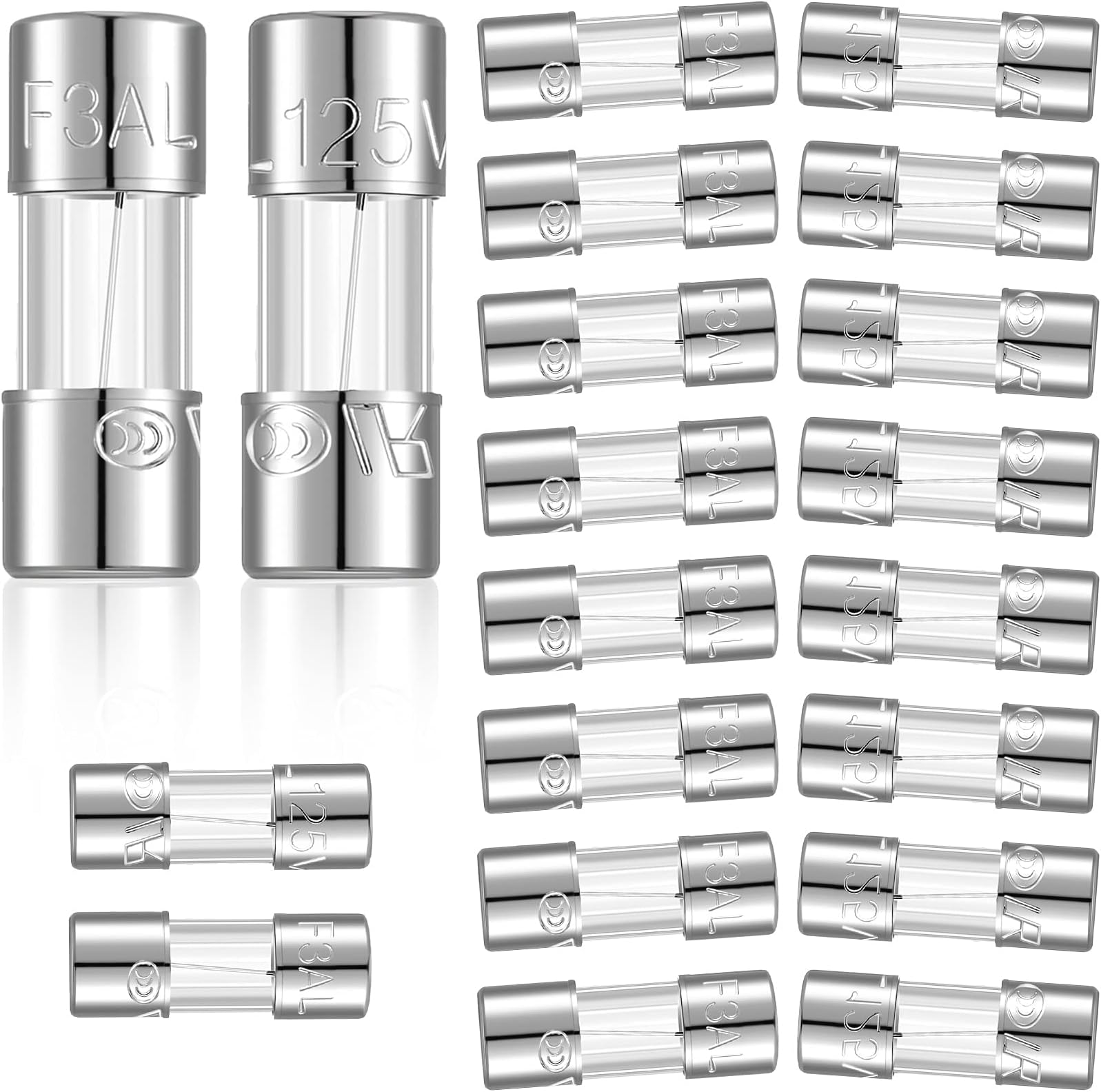SIXQJZML 10 Pack F3AL Fast-Blow Fuse 3A Max 3amp 125V Glass Fuses 0.2 x ...