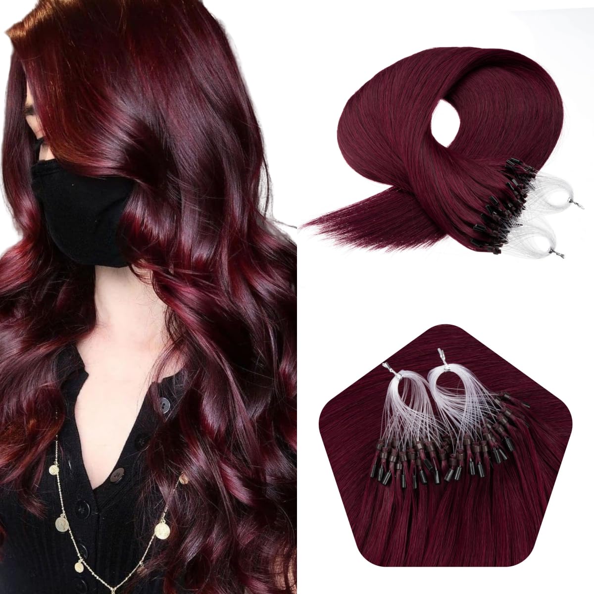 Amazon.com : Micro Link Hair Extensions Human Hair Wine Red Hair Micro ...