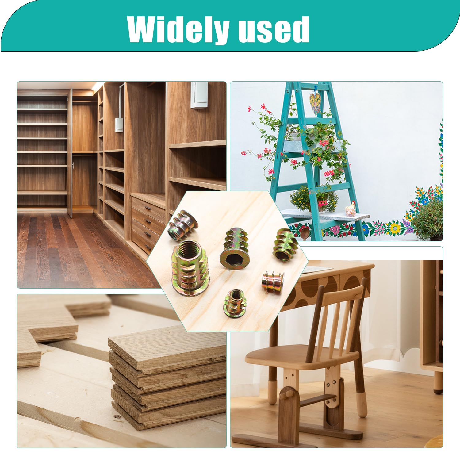 Snapklik.com : 100PCS Threaded Inserts Nuts,6 Sizes Wood Threaded ...