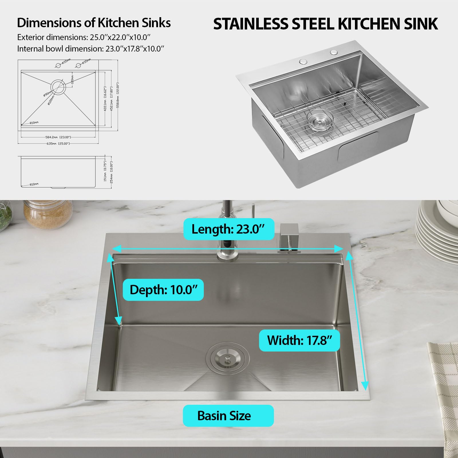 Snapklik.com : 25 Inch Drop In Kitchen Sink - Funmier 25x22 Drop In ...