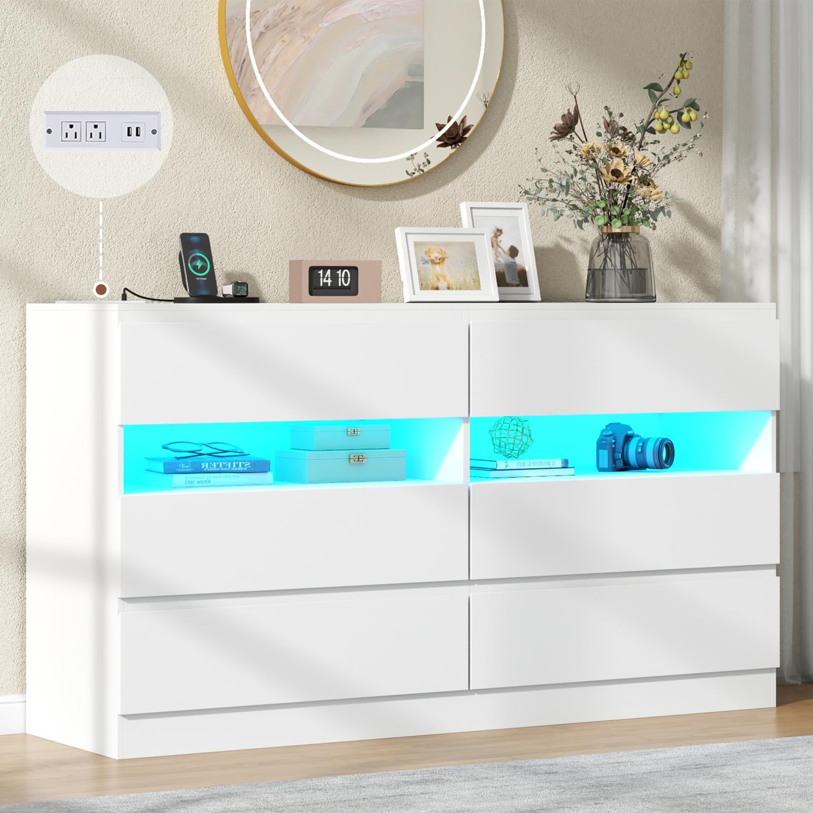 Amazon.com: Gyfimoie 6 Drawer Double Dresser with Power Outlet, Accent ...