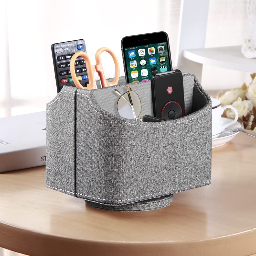 360 Rotatable Leather Remote Control Caddy Desktop Organizer 360 ...