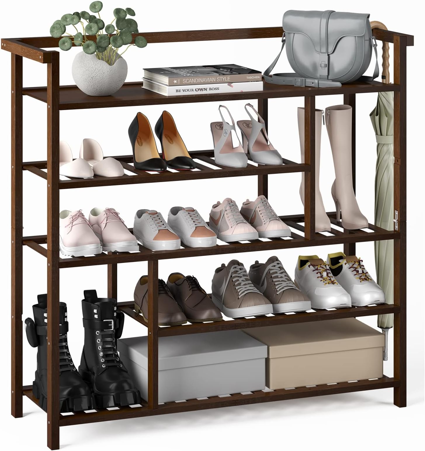 Amazon.com: EleganfurHony Large Bamboo Shoe Rack with Dust-Proof Pads ...