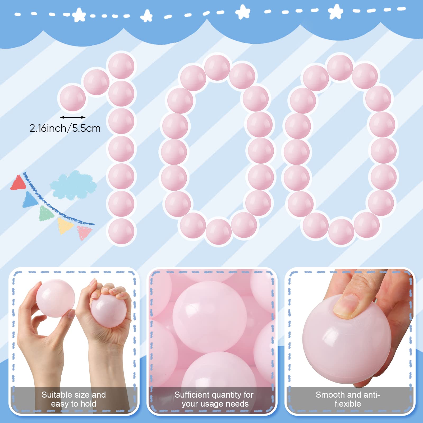 Honoson 100 Pieces Plastic Ball 2.16 Inch Crush Proof Ocean Balls Ball ...