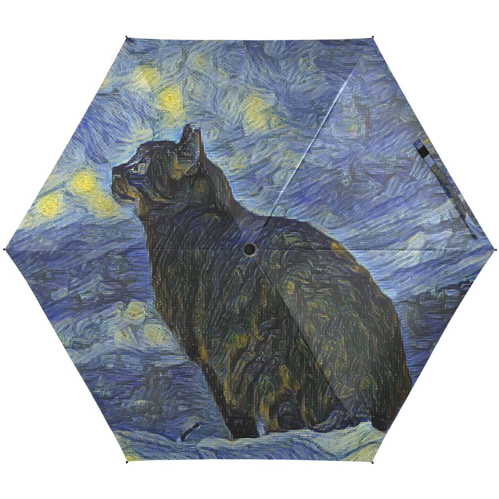 Amazon.com: BOENLE Van Gogh Black Cat Starry Sky Travel Umbrellas for ...