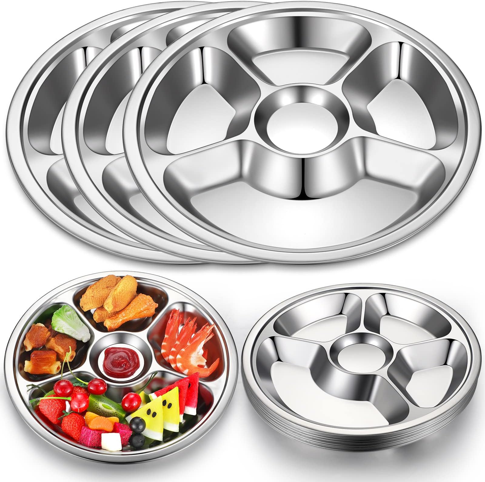 Amazon.com | Stainless Steel Divided Dinner Plate 6 sections Mess Trays ...