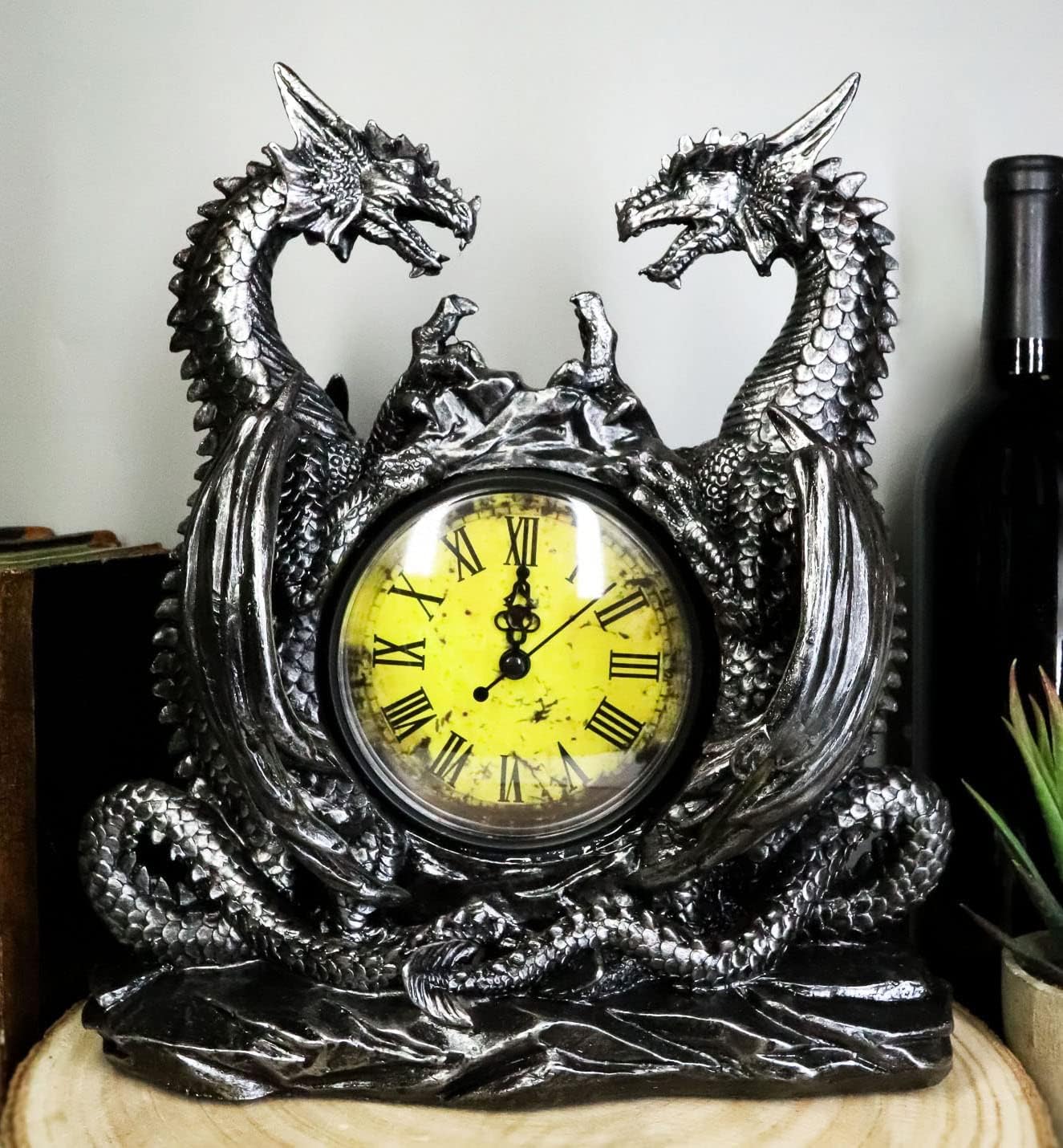 Amazon.com: Ebros Gothic Twin Dragons Table Clock Statue 11.25" Tall ...