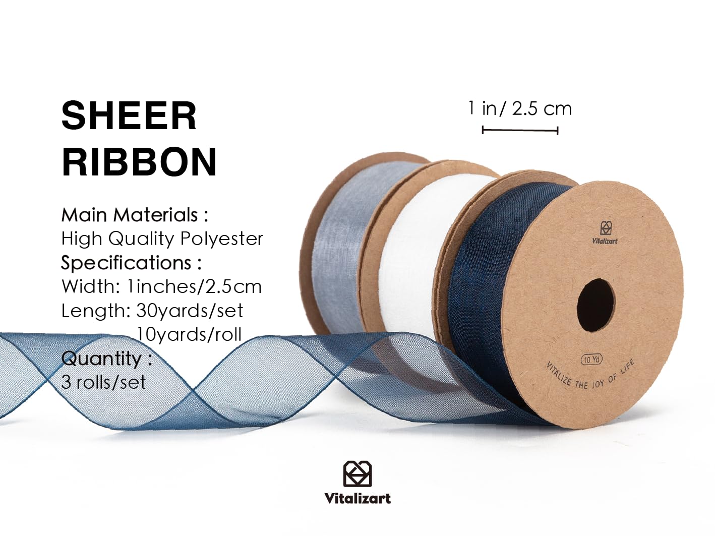 Snapklik.com : Blue & White Ribbon Organza Sheer Ribbon 1 Inch X 30Yd ...