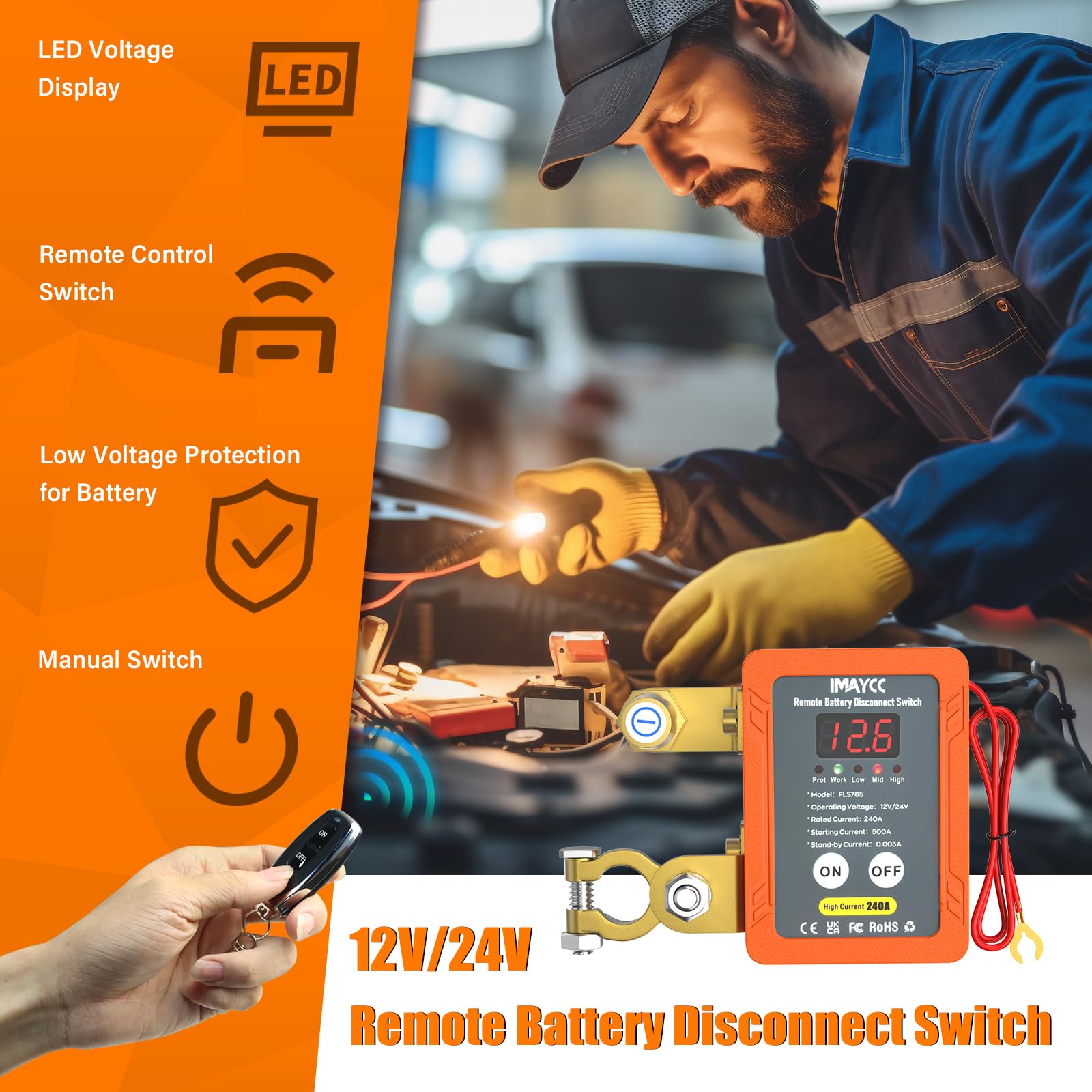 Snapklik.com : 12V 240A Remote Kill Switch For Car, LED Battery ...