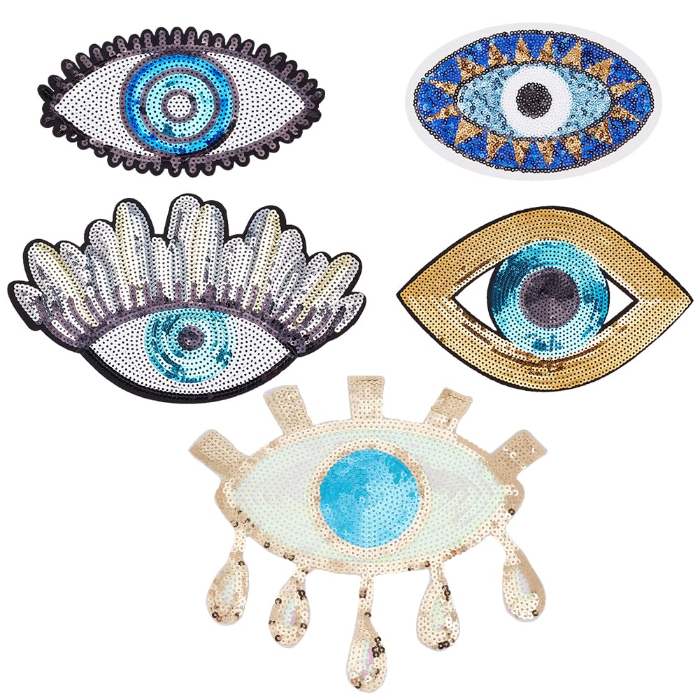 Amazon.com: INFUNLY 5pcs Evil Eye Sequin Patches Iron on Evil Eye Patch ...