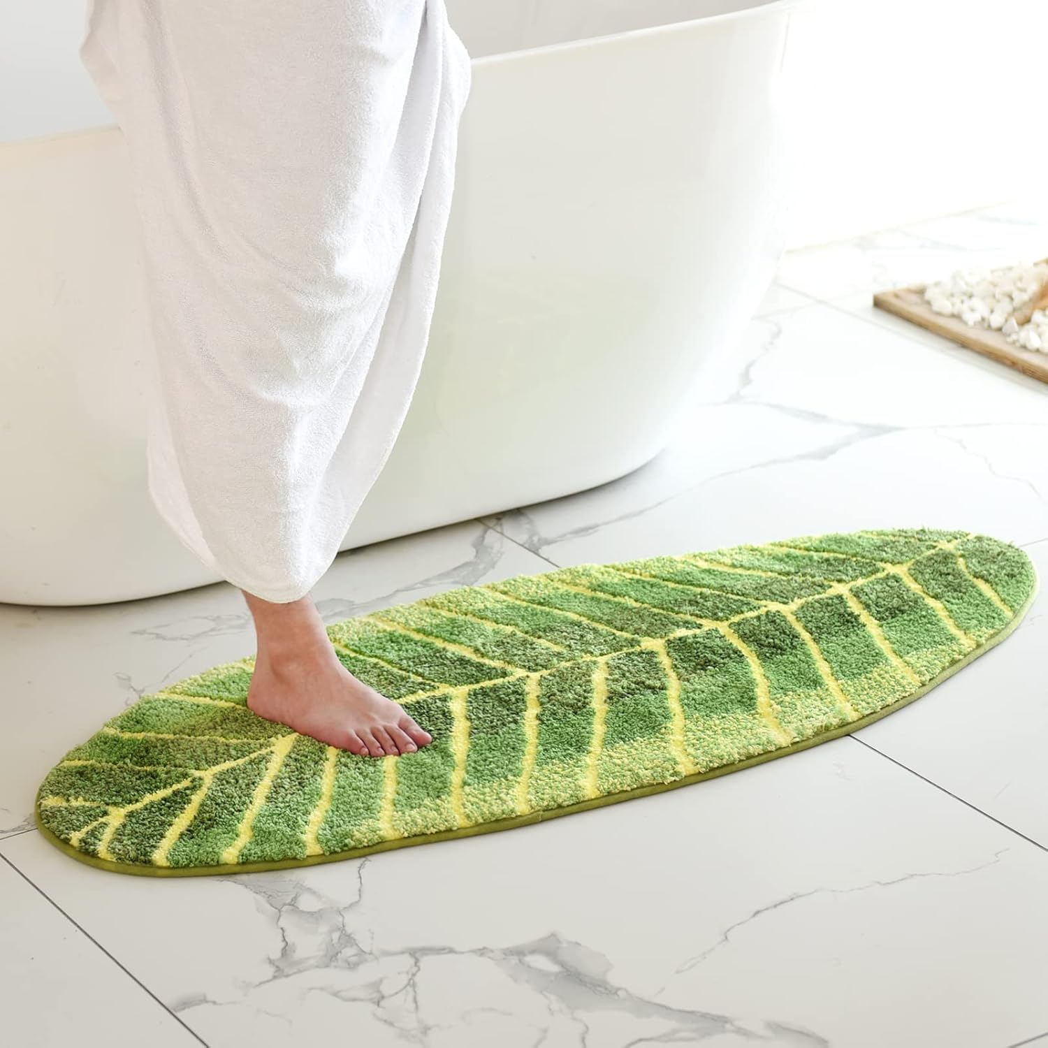OQUODO Green Leaf Mat, Cute Funny Leaf Bath Mat Non-Slip Absorb Water ...