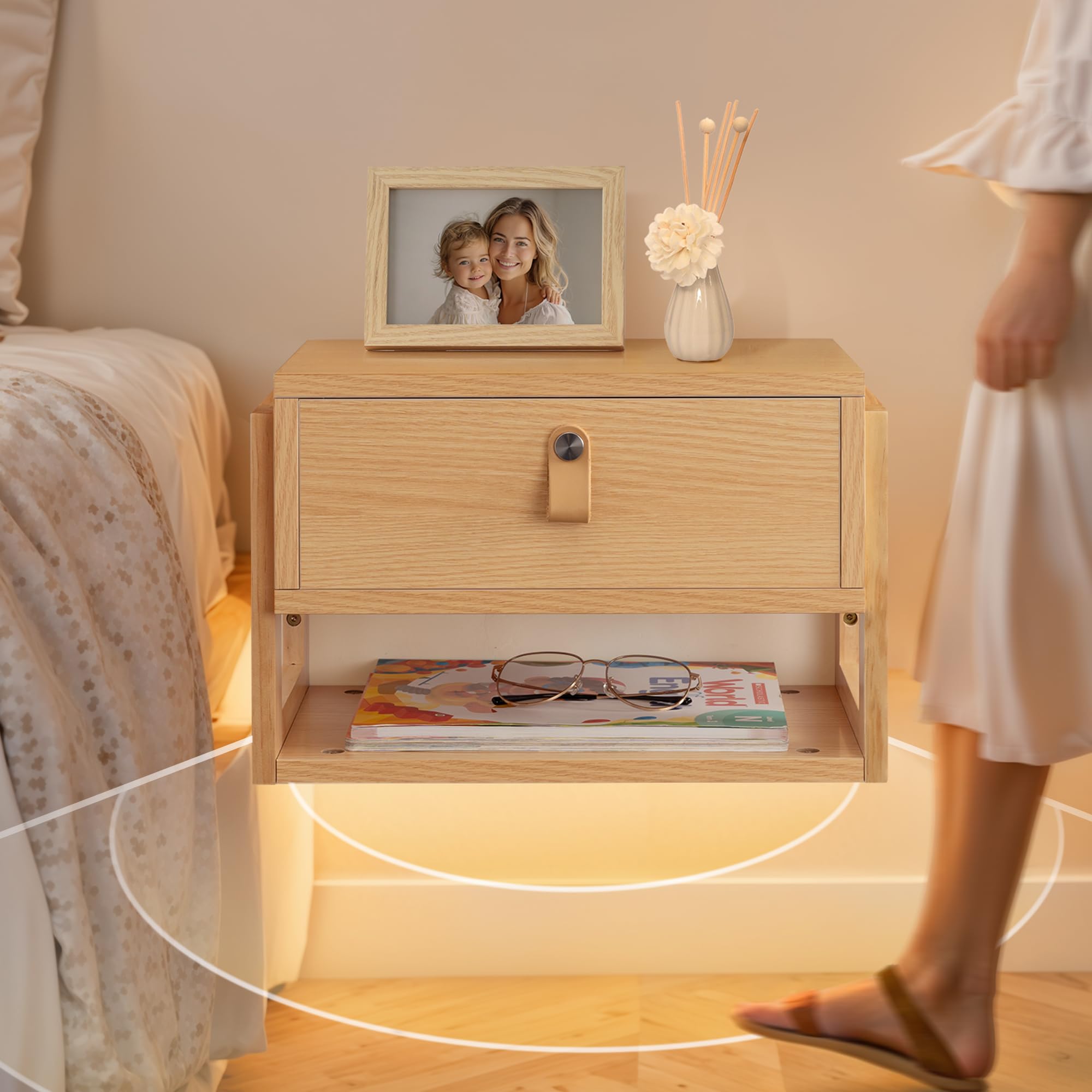 Amazon.com: Afuly Floating Nightstand with LED Light Strips, Modern ...