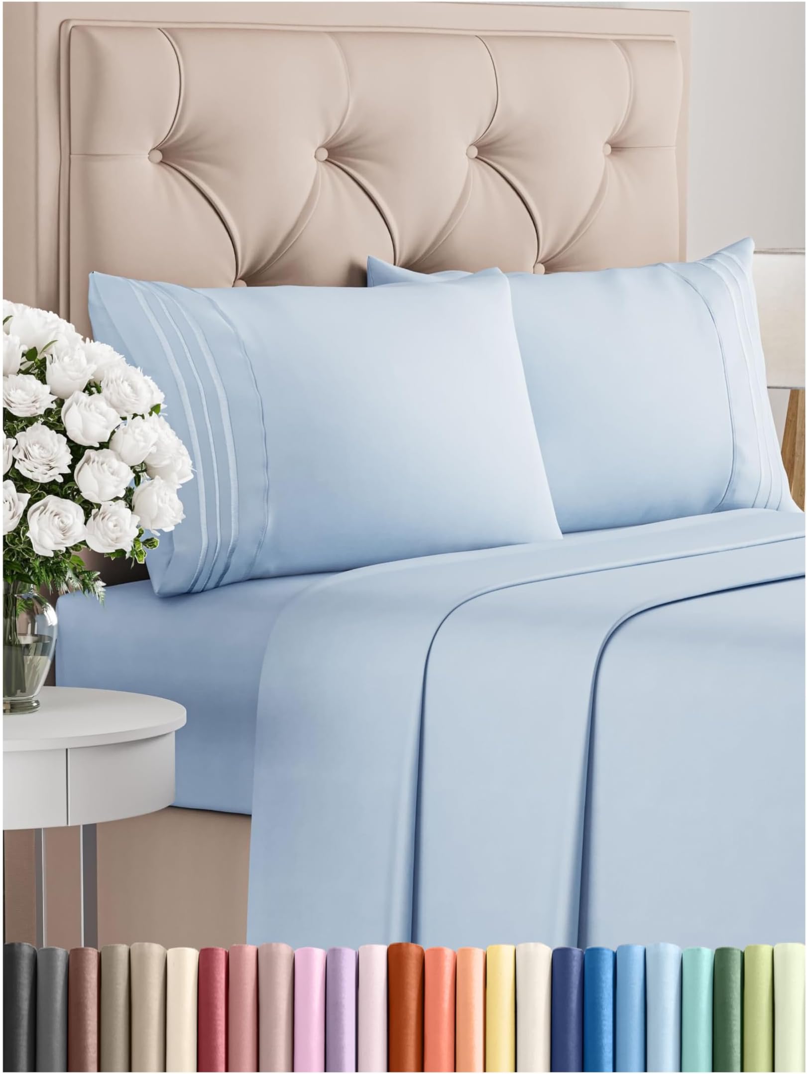 Amazon.com: 4pc Sky Blue Sheet Set with Duvet (Queen Size) Bundle - Bed ...