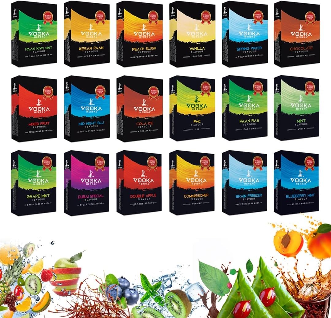 VOOKA Vooka Herbal Shisha Flavors - No Nicotine No Tobacco - Pack of 18 ...