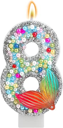Amazon.com: Mermaid Number 8 Candles, Red Blue Mermaid Birthday Candles ...