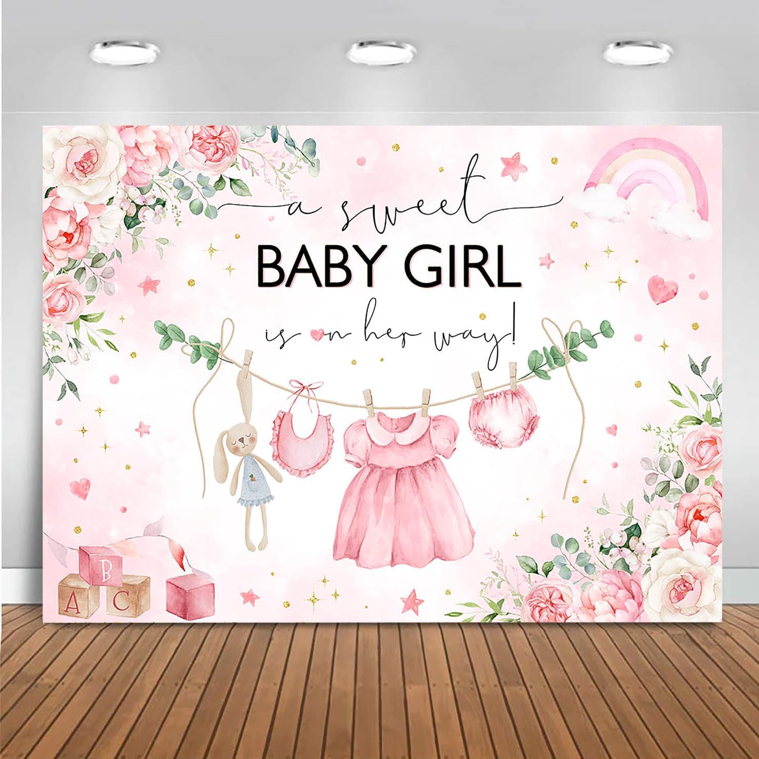 Amazon.com : Mocsicka Pink Floral Baby Shower Backdrop for Girls Blush ...