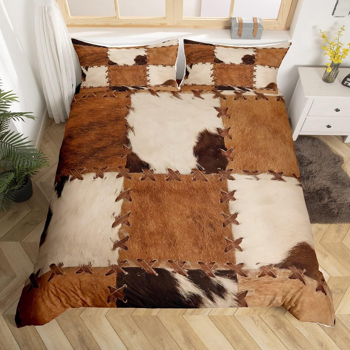 Amazon.com: Cowhide Bedding Sets Patchwork Cow Print Comforter Cover ...