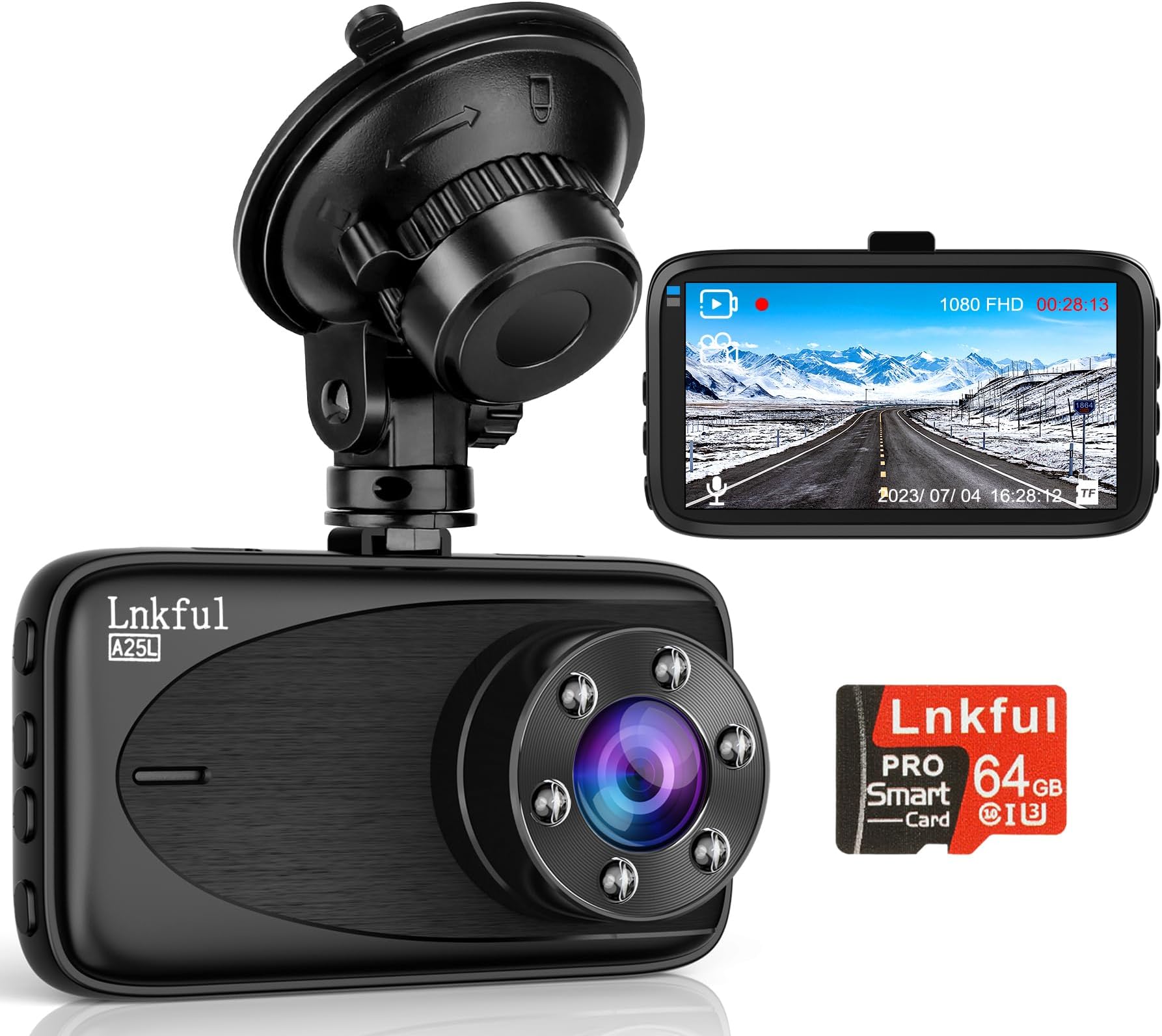 Amazon.com: ONN Dual Dash Cam with Ultra-Wide Angle Lens, 3'' LCD ...