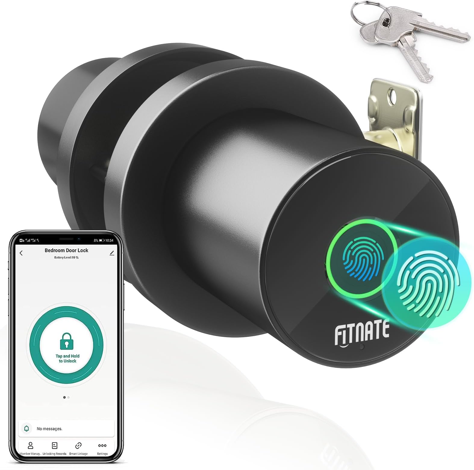 WellMall Fingerprint Smart Door Lock - Smart Door Knob, Finger Print ...